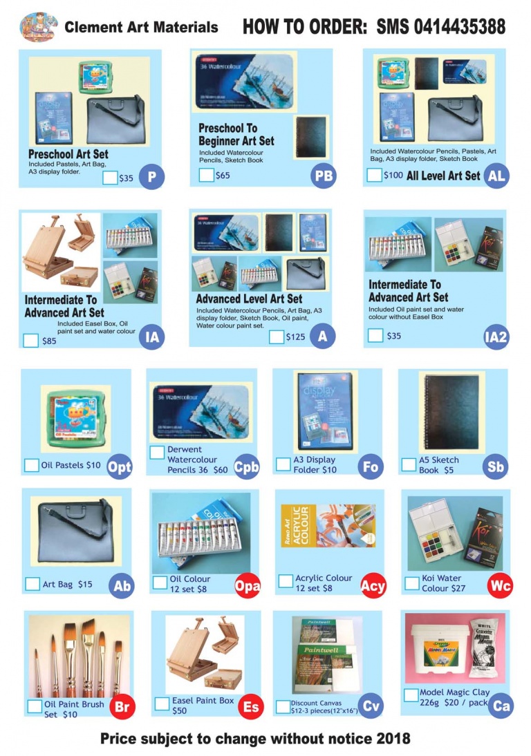 Art Material Order Form | Clement Art School