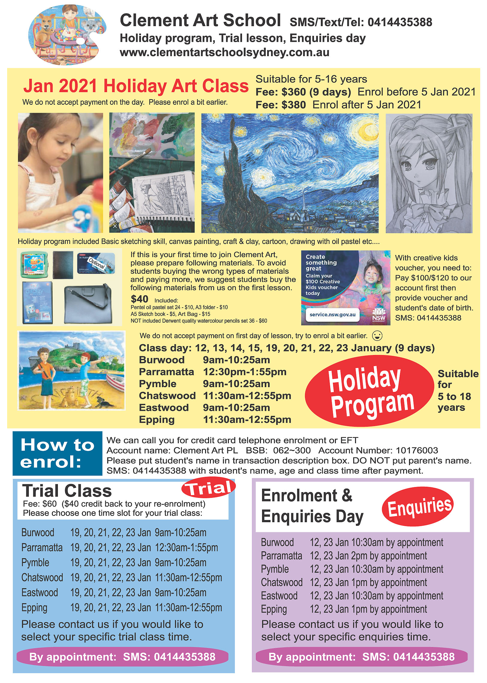 Clement Art Summer holiday program 2021 | Clement Art School